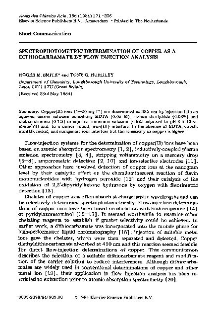 Pdf Spectrophotometric Determination Of Copper As A Dithiocarbamate