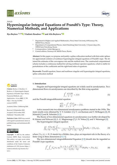 Pdf Hypersingular Integral Equations Of Prandtls Type Theory