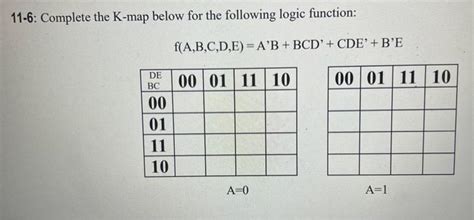 Solved 11 6 Complete The K Map Below For The Following
