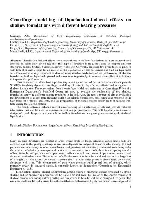 Pdf Centrifuge Modelling Of Liquefaction Induced Effects On Shallow Foundations With Different