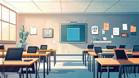 A Classroom Equipped With Digital Devices And Smartboards Illustrating The Modern Approach To
