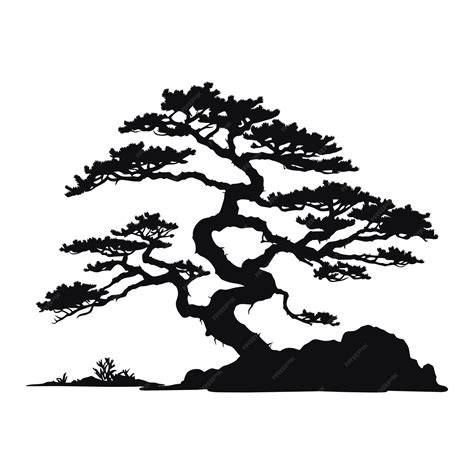 Premium Vector Japanese Bonsai Tree Black Logo Tree Icon Bonsai Silhouette Vector Illustration