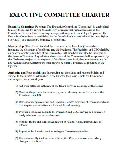 Free 10 Executive Committee Charter Samples In Pdf