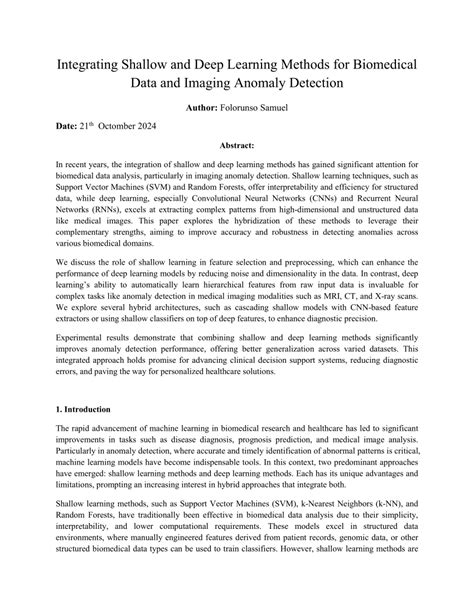 Pdf Integrating Shallow And Deep Learning Methods For Biomedical Data And Imaging Anomaly