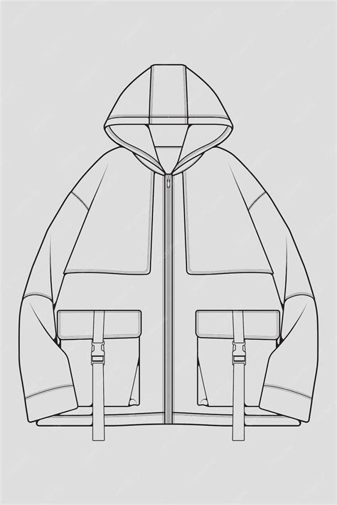 윈드 브레이커 재킷 테크니컬 패션 일러스트 스케치 긴소매 웰트 포켓 프리미엄 벡터