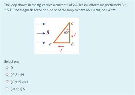 Solved The Loop Shown In The Fig Carries A Current 1 Of 2 A Chegg Com