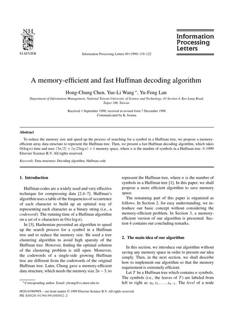 Pdf A Memory Efficient And Fast Huffman Decoding Algorithm