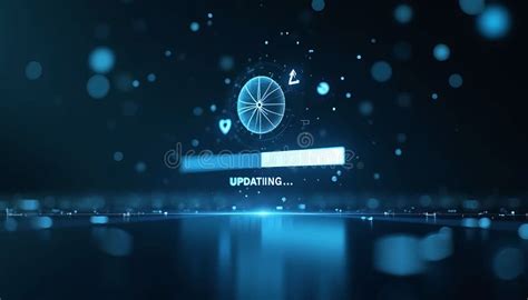Blue Updating Screen With Progress Bar And Abstract Digital Elements