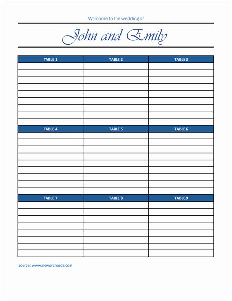 Editable Wedding Seating Chart Template Free Excel Download