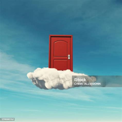 구름에 빨간색 문 포부 개념 이것은 3d 렌더 그림입니다 문에 대한 스톡 사진 및 기타 이미지 문 공중 부양 구름 Istock
