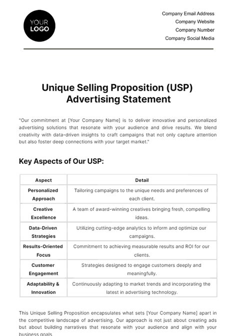 Free Unique Selling Proposition Usp Advertising Statement Template To Edit Online