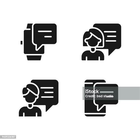 가젯을 통한 채팅 거품과의 통신 공백에 설정된 검은색 글리프 아이콘 Brand Name Online Messaging Platform에 대한 스톡 벡터 아트 및 기타 이미지