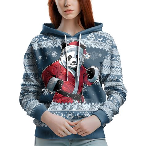 Rashninja Blue Kung Fu Christmas Panda Aop Hoodie Panda Aop Hoodie