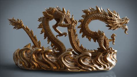 High Detail Chinese Gold Dragon Sculpture 3d Model 80 Ztl Fbx Ma