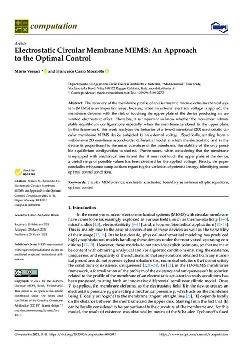 pdf electrostatic circular membrane mems an approach to the optimal