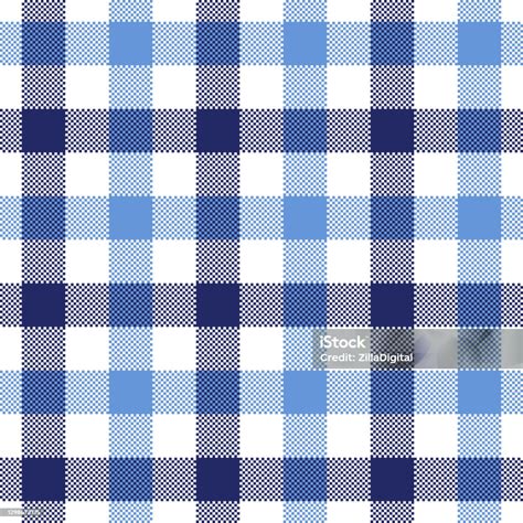 블루 화이트 깅엄 패턴 벡터 남성복 셔츠 식탁보 또는 기타 모던한 봄 여름 가을 직물 프린트를 위한 픽셀 비시 체크 격자 무늬 배경 0명에 대한 스톡 벡터 아트 및 기타