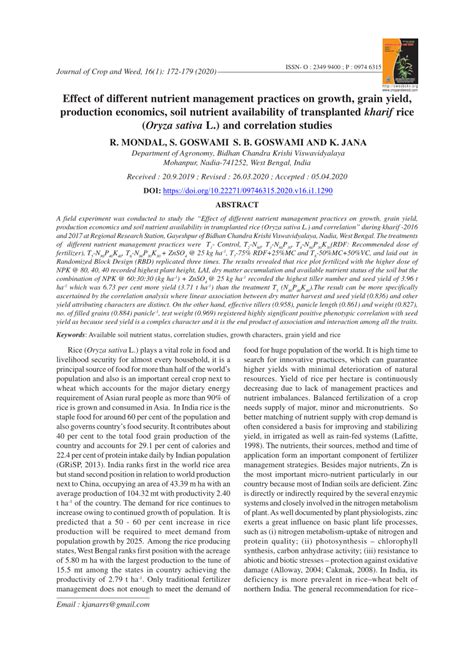(PDF) Effect of different nutrient management practices on growth, grain yield, production ...