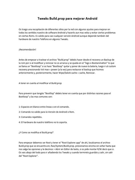 Tweaks Build Prop Para Mejorar Android Pdf