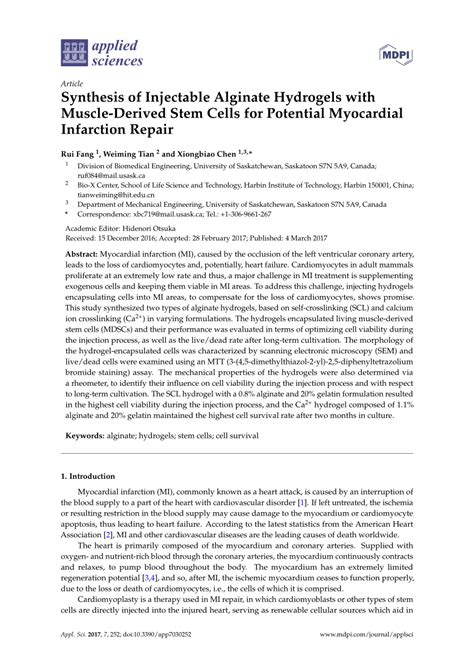 Pdf Synthesis Of Injectable Alginate Hydrogels With Muscle Derived