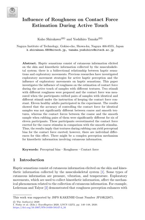 Pdf Influence Of Roughness On Contact Force Estimation During Active Touch