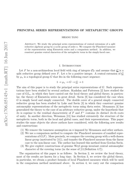 Pdf Principal Series Representations Of Metaplectic Groups
