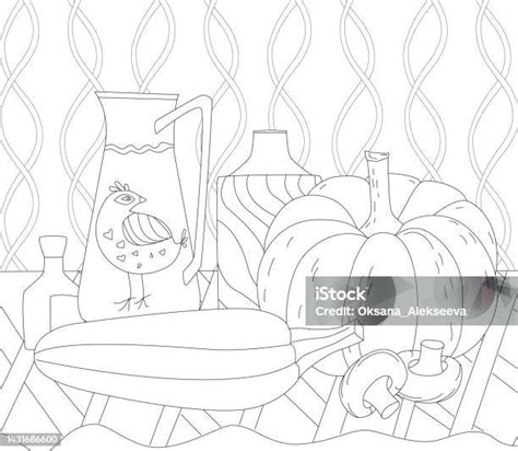 빈티지 도구와 신선한 야채 체크 무늬가있는 식탁보가있는 테이블에 색칠 공부 페이지의 추상적 인 벽지와 대조 0명에 대한 스톡 벡터 아트 및 기타 이미지 Istock