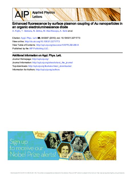 Pdf Enhanced Fluorescence By Surface Plasmon Coupling Of Au