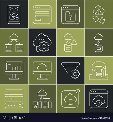 set line cloud technology data transfer hangar vector image