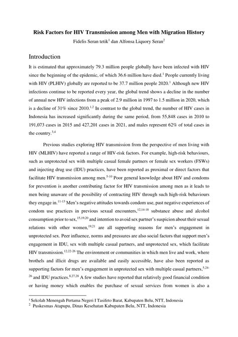 Pdf Risk Factors For Hiv Transmission Among Men With Migration History