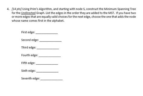 Solved 4 14 Pts Using Prims Algorithm And Starting With