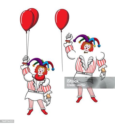 2d 평면 추상 캐릭터 디자인 조커는 작은 풍선에 의해 비행 벡터 창조적 인 일러스트 귀여운 만화 개체는 애니메이션 그래픽 디자인에 대한 문자의 분할 부분입니다 할로윈