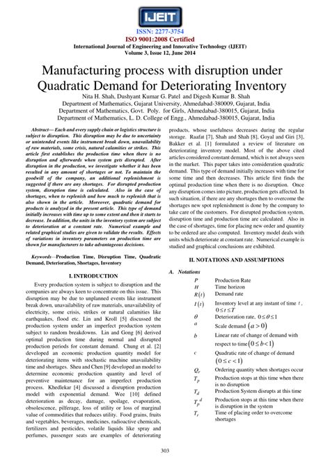 Pdf Manufacturing Process With Disruption Under Quadratic Demand For