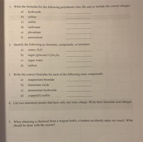 Solved Write The Formulas For The Following Polyatomic Chegg