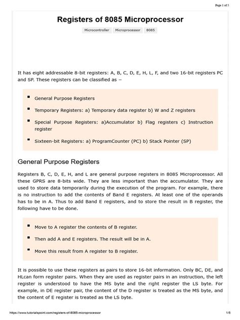 registers of 8085 microprocessor pdf central processing unit computer data