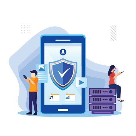 Data Security Concept People Work On Screen Protecting Data And Files Flat Vector Template