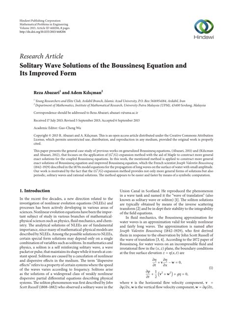 Pdf Solitary Wave Solutions Of The Boussinesq Equation And Its Improved Form