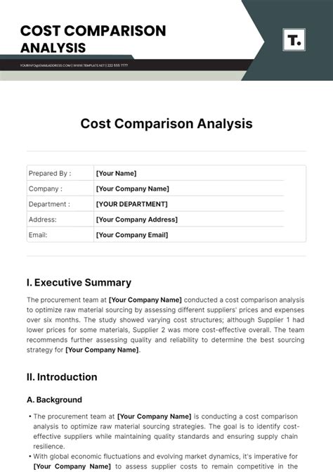 free cost comparison analysis template to edit online