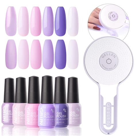Gellen Gel Nail Polish Kit With U V Nail Light 6 Colors Pink Purple