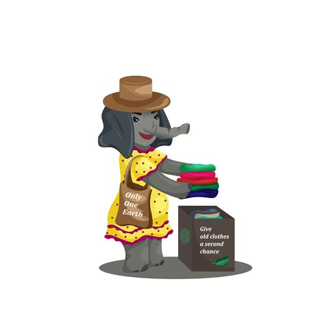 Иллюстрация Персонаж слониха сдает старую одежду на переработку