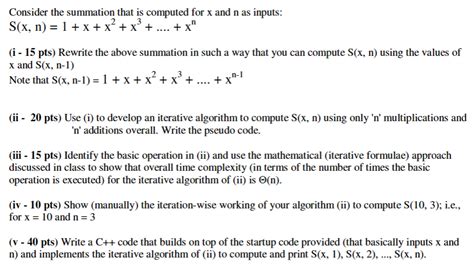 Solved Consider The Summation That Is Computed For X And N