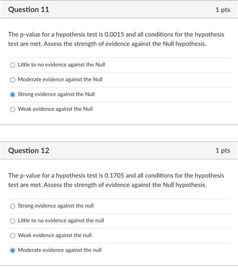 Solved Question 11 1 Pts The P Value For A Hypothesis Test Chegg Com