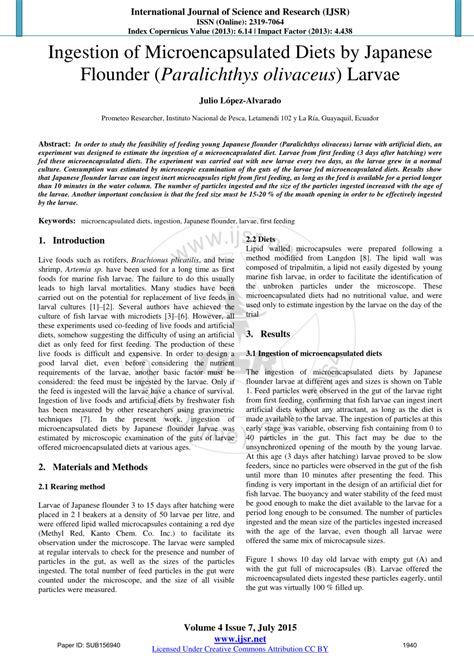 pdf ingestion of microencapsulated diets by japanese flounder