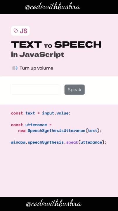 How To Write Text To Speech In Javascript Code With Bushra Posted On