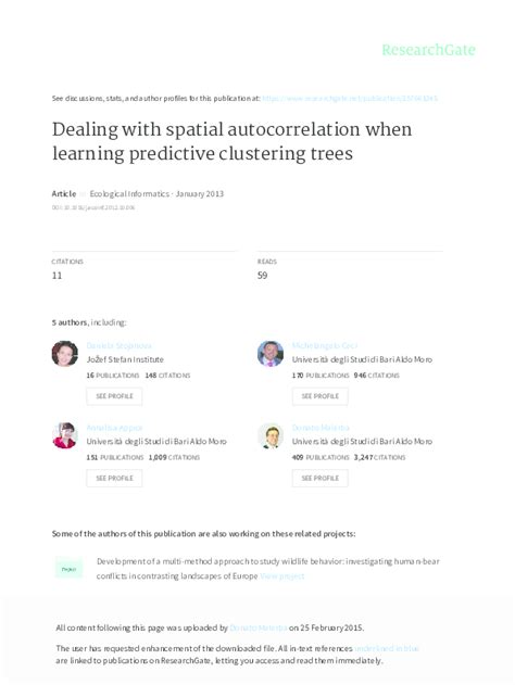 Pdf Dealing With Spatial Autocorrelation When Learning Predictive