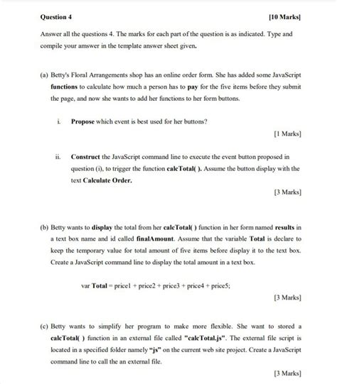 Solved Question 4 10 Marks Answer All The Questions 4 The