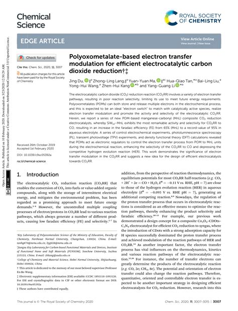 Pdf Polyoxometalate Based Electron Transfer Modulation For Efficient