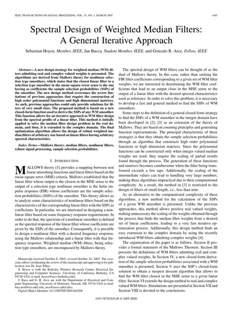 Pdf Spectral Design Of Weighted Median Filtersa General Iterative