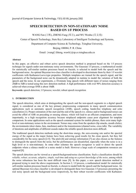 Pdf Speech Detection In Non Stationary Noise Based On The 1f Process