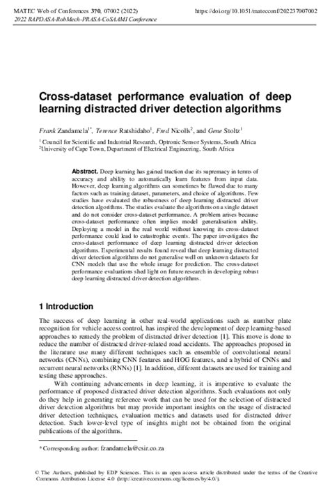Pdf Cross Dataset Performance Evaluation Of Deep Learning Distracted