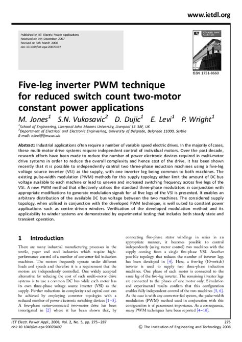 Pdf Five Leg Inverter Pwm Technique For Reduced Switch Count Two